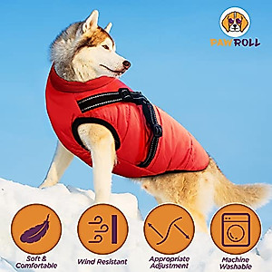 PawRoll Dog Jacket for Winter - Zipper Dog Puffer Coat with Harness - Waterproof Exterior & Warm Fleece Interior Ideal for Small, Medium & Large Breeds (Small, Red)