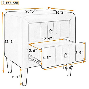 Merax Nightstand Green Modern Upholstered 2 Drawers Velvet Bedside End Table with Knobs for for Kids Women Men
