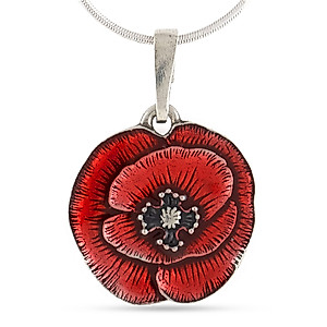 DANFORTH - Remembrance Poppy Snake Chain Necklace (Red) – Handcrafted Pewter Memorial Necklace – 18” – Made In USA