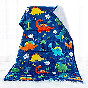 Sivio Sherpa Fleece Weighted Blanket, 5lbs Blue Dinosaur, Ultra Soft and Cozy Heavy Blanket, 36x48 Inch