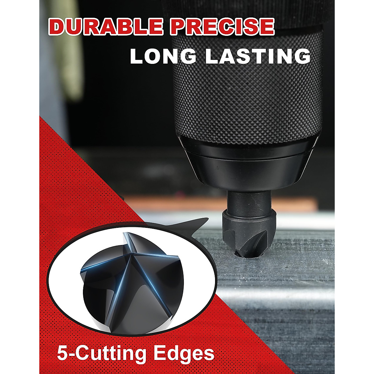 EZARC Countersink Drill Bit Set for Metal, 5PCS Countersunk Bits 82 Degree 5 Flute, 1/4” 3/8” 1/2” 5/8” 3/4”, 1/4 Inch Hex Shank Countersunk Bit Set