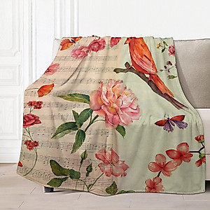 Delerain Bird with Sheet Music Flannel Fleece Throw Blanket 50"x60" Living Room/Bedroom/Sofa Couch Warm Soft Bed Blanket for Kids Teens Boys Girls All Season