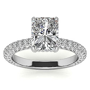 Kiara Gems 1.60 CT Radiant Moissanite Engagement Ring Wedding Bridal Ring Set Solitaire Accent 4-Prong-Setting 10K 14K 18K Solid Gold Sterling Silver Anniversary Promise Ring Gift for Her (11.5)