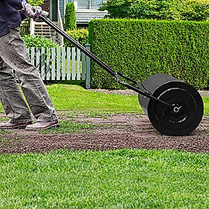 Lawn Roller, 19.5in Water and Sand Filled Garden Drum Roller with U Shaped Handle Tow beind Sod Roller for Planting, Park, Garden, Yard, Ball Field Seeding Black Iron Cylindrical