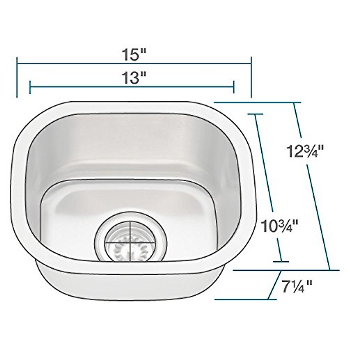MR Direct 1512-18 Stainless Steel Undermount 15 in. Single Bowl Bar Sink, 18 Gauge