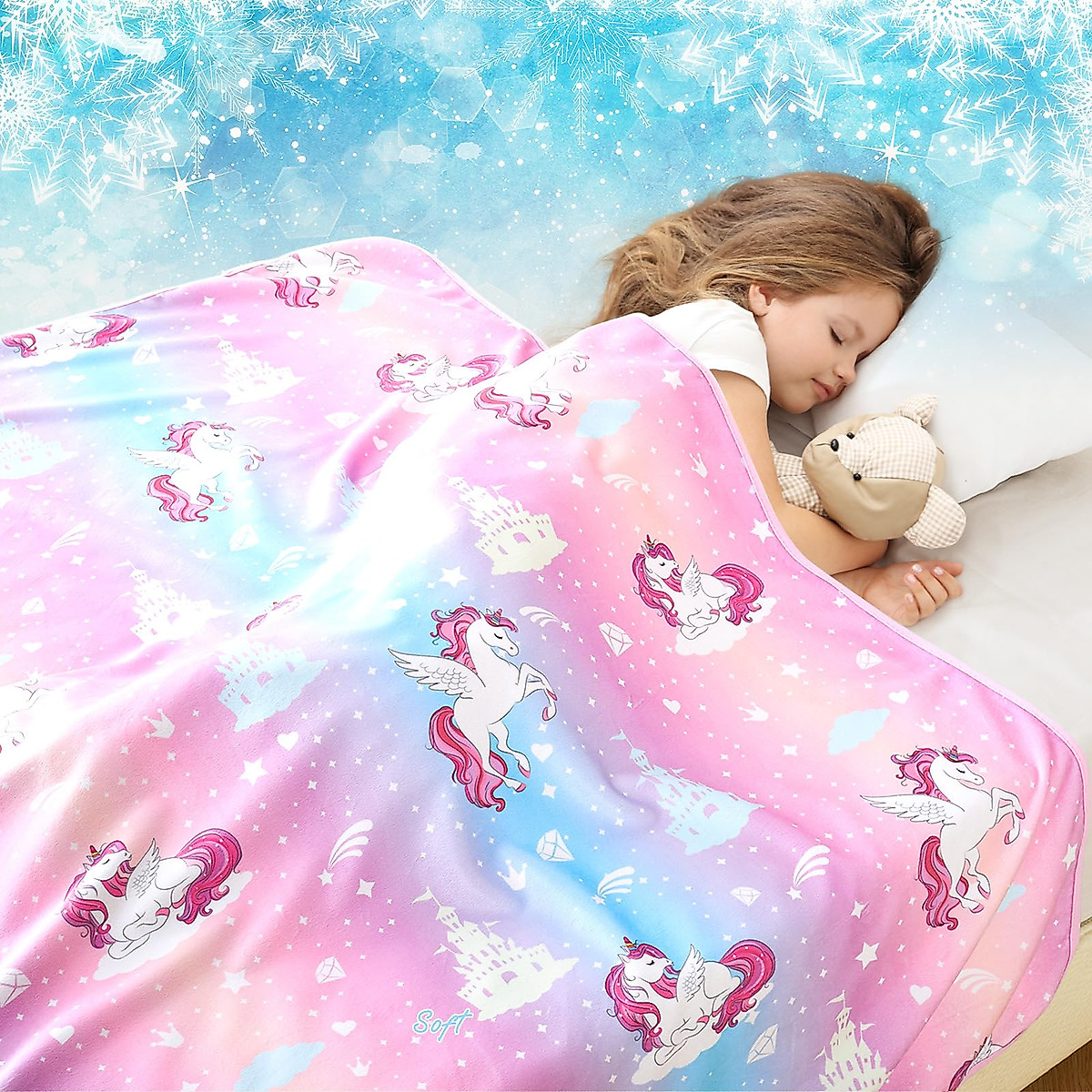 UOMNY Cooling Blanket for Hot Sleepers,Cooling Blanket for Kids, Blanket Unicorn Castle Toys Gift for Girls,Q-Max>0.4 Arc-Chill Cooling Fibe, Summer Cool Blanket,50"x60"