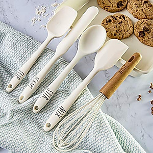 Rae Dunn Everyday Collection 5 Piece Mini Kitchen Utensil Set- Silicone Kitchen Tools with Beechwood Handles- (White)