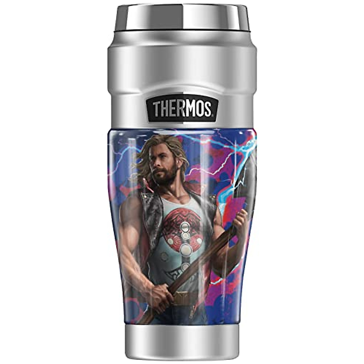 THERMOS Thor Love And Thunder OFFICIAL Ravager Thor STAINLESS KING Stainless Steel Travel Tumbler, Vacuum insulated & Double Wall, 16oz