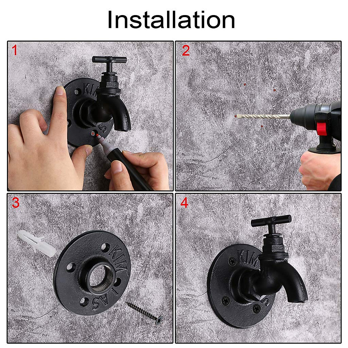 Sumnacon 2 Pcs Industrial Pipe Coat Hook Racks- Heavy Duty Rustic Hat Robe Towel Holder Hanger, Wall Mounted Clothing Racks with Hardware for Home, Office, Electroplated Black Finish