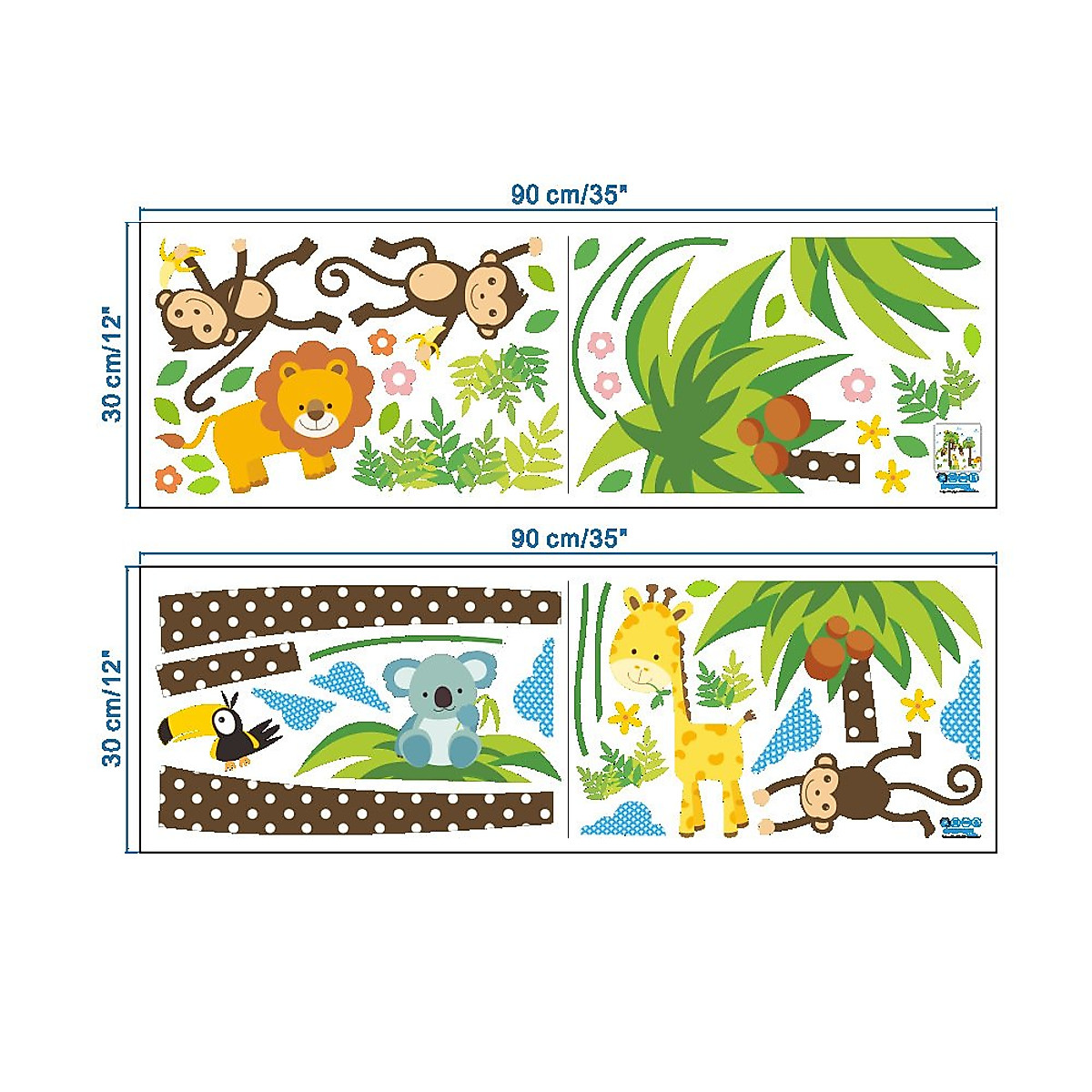 ElecMotive Cartoon Forest Animal Monkey Crow Koala Coconut Palm Tree Nursery Wall Stickers Wall Murals DIY Posters Vinyl Removable Art Wall Decals for Kids Girls Room Decoration (Monkey Lion Giraffe)