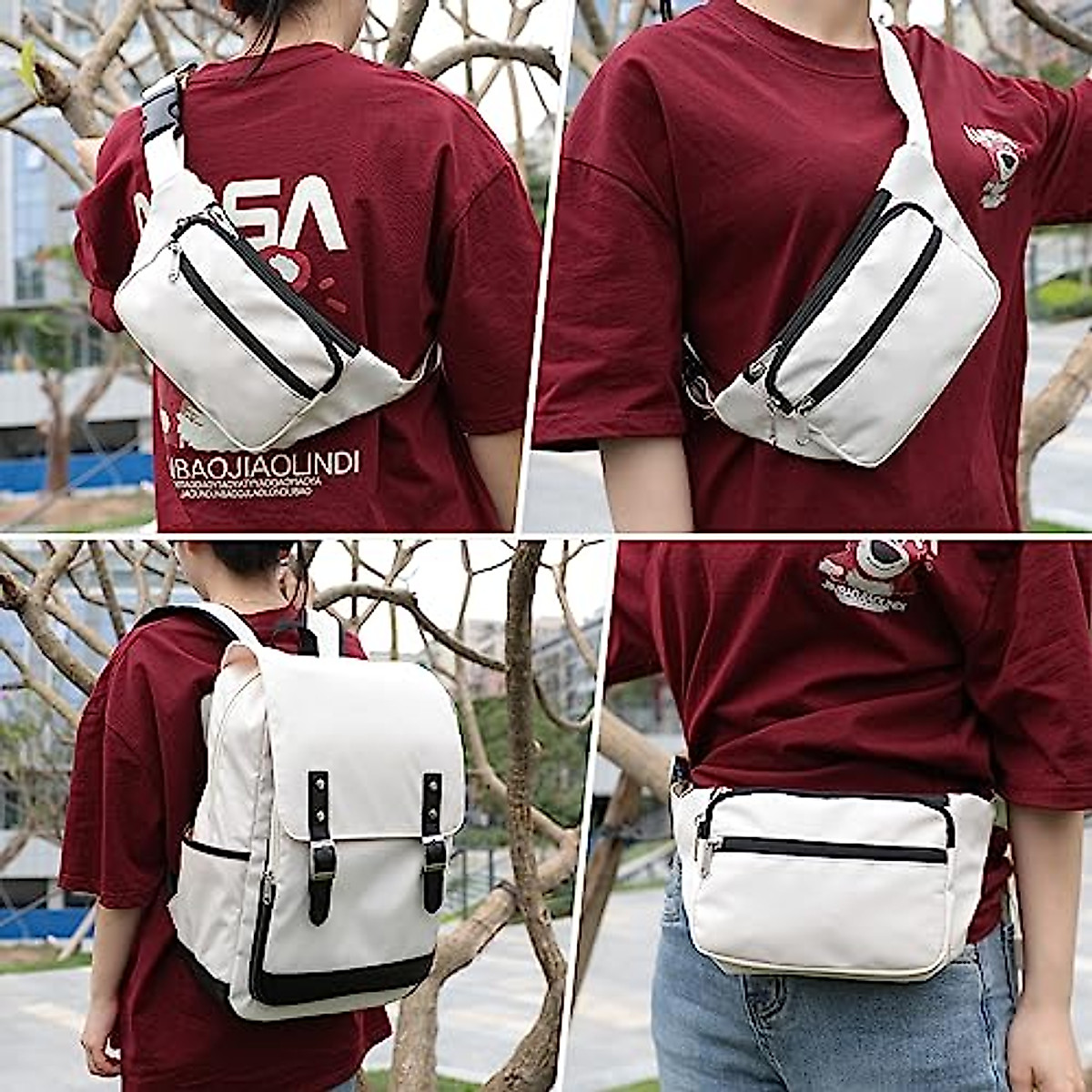 LEDAOU School Backpack for Teen Girls with Fanny Pack Laptop Backpacks 15.6 inch Daypack Women Bookbag School Bag for College Travel (Beige)