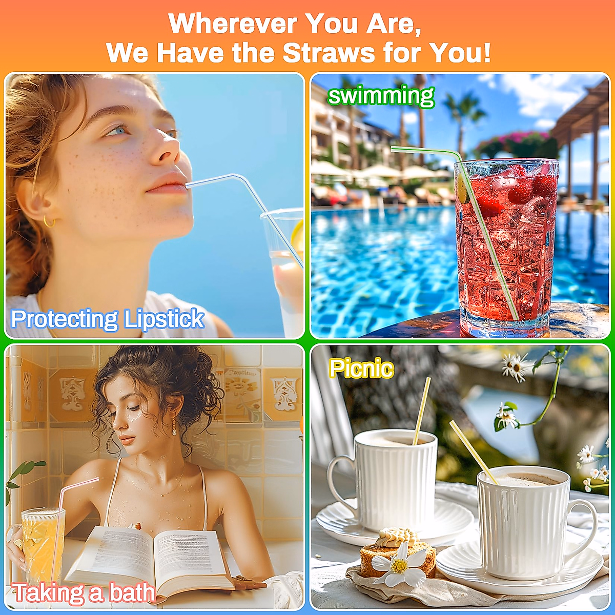 MAQIHAN 150PCS Disposable Plastic Drinking Straws - Flexible Drinking Straws Long Plastic Straws Drinking Straws Bendable Colorful PP Plastic Straws for Home Use Milk Juice Drinks