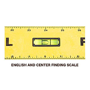 Mayes 10744 Polystyrene Level Rule, 48 Inch Leveler Tool, Straight Edge, Easy to Read Center Finding Measurements, With Plumb and Level Vials, Green