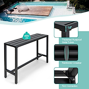 COSTWAY 3 Piece Outdoor Patio Bar Set, 48" Rectangular Pub Height High Top Bar Table with 2 Cushioned Bar Stools, Metal Bar Table and Chairs Set for Balcony, Backyard, Porch