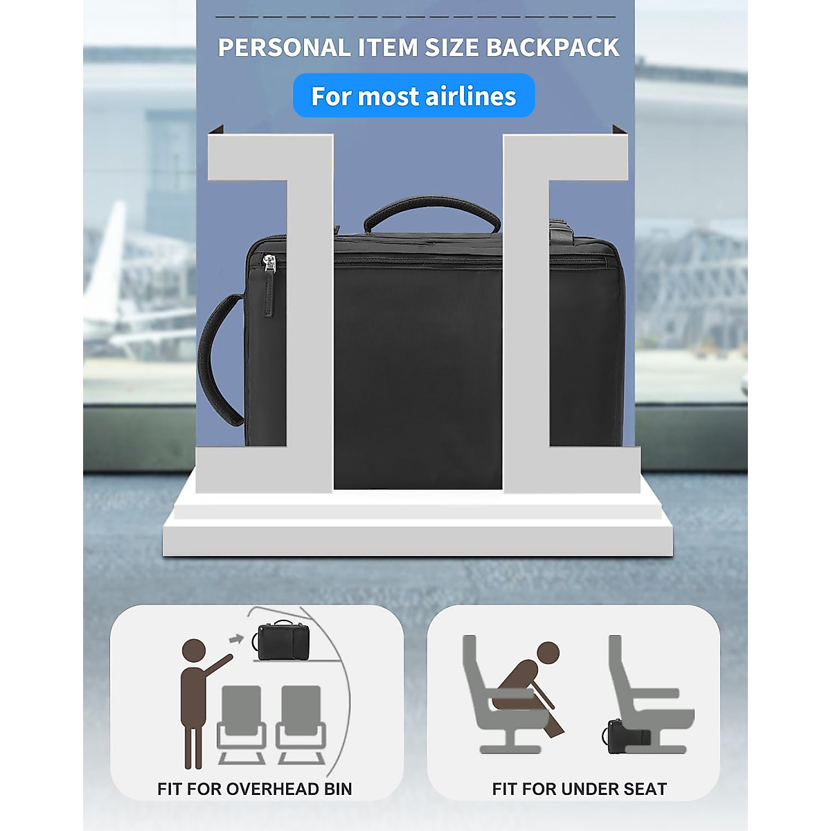 FALARK INC Travel Backpack For Women Men, Carry On Backpack Flight Approved, Waterproof Anti-theft Personal Item Trave Bag With USB Port For Travel, Black