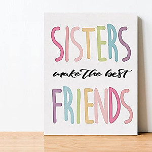 EVXID Nursery Sister Make The Best Friends Canvas Poster Painting Grils Room Wall Art, Sisters Twins Print Picture Artwork Framed Ready to Hang for Kids Play Room Wall Decor 12 x 15 inch