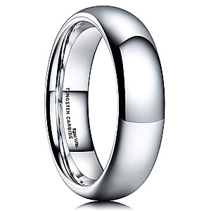 King Will BASIC Men's 6mm High Polished Comfort Fit Domed Tungsten Carbide Ring Wedding Band 10.5