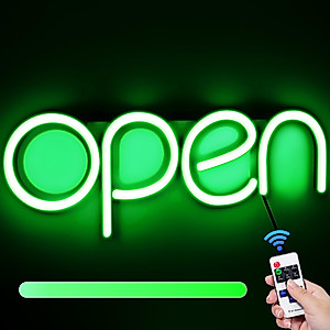Led Open Signs for Business, 16 x 6 inch Open Sign, Neon Open Signs for Business, 8 Modes, Adjustable Brightness and Remote Control, 12 V / 2 A Power Supply (Green)