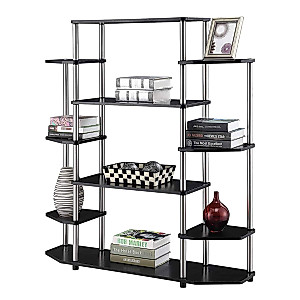 Convenience Concepts Designs2Go No Tools Book Shelf - Contemporary Storage Shelves for Display, 10 Spacious Shelves for Living Room, Office, Black