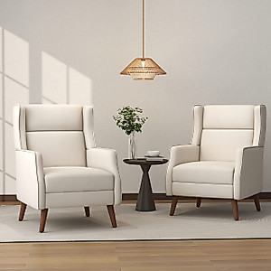 UIXE 39" High Wingback Accent Chairs Set of 2, Comfy Upholstered Armchair Modern Living Room Chair Mid Century Sofa Lounge Reading Seat Bedroom Side Seating for Home Office (White)
