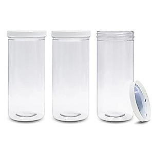 ljdeals 80 oz Tall Clear Plastic Jars with Lids, 2.5 Quart 10 Cup Cylinder Storage Containers, Wide Mouth PET Canisters, Pack of 3, BPA Free, Food Safe, Made in USA