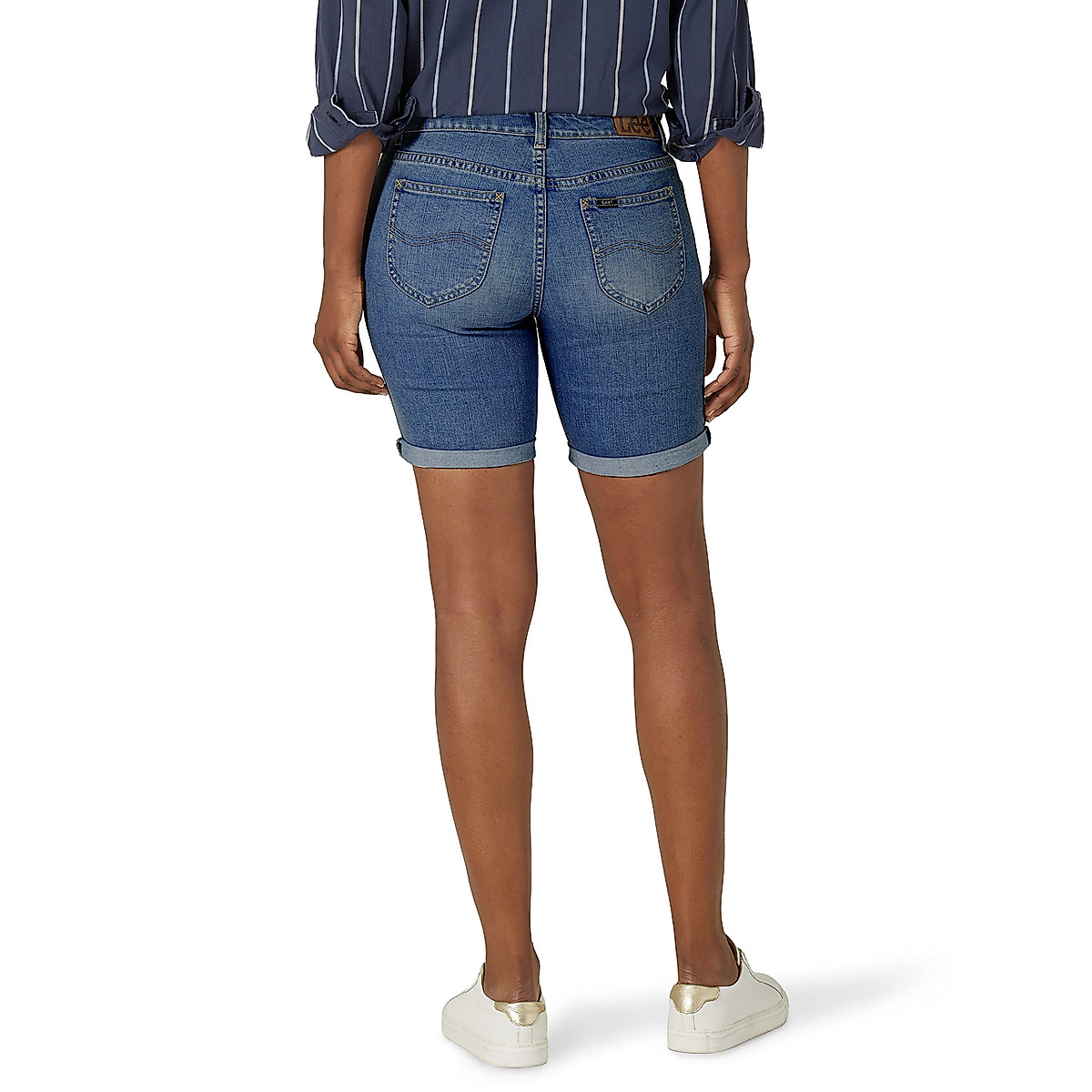 Lee Women's Legendary Mid-Rise Cuffed Bermuda Jean Short, Steadfast, 14