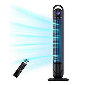Tower Fan with Remote, G-Ocean 45 Inch Oscillating Fan, Bladeless Fans with 24H Timer, 3 Speeds, 3 Modes, LED Display, Cooling Standing Floor Fan for Bedroom Living Room Home Office, Meteorolite Black