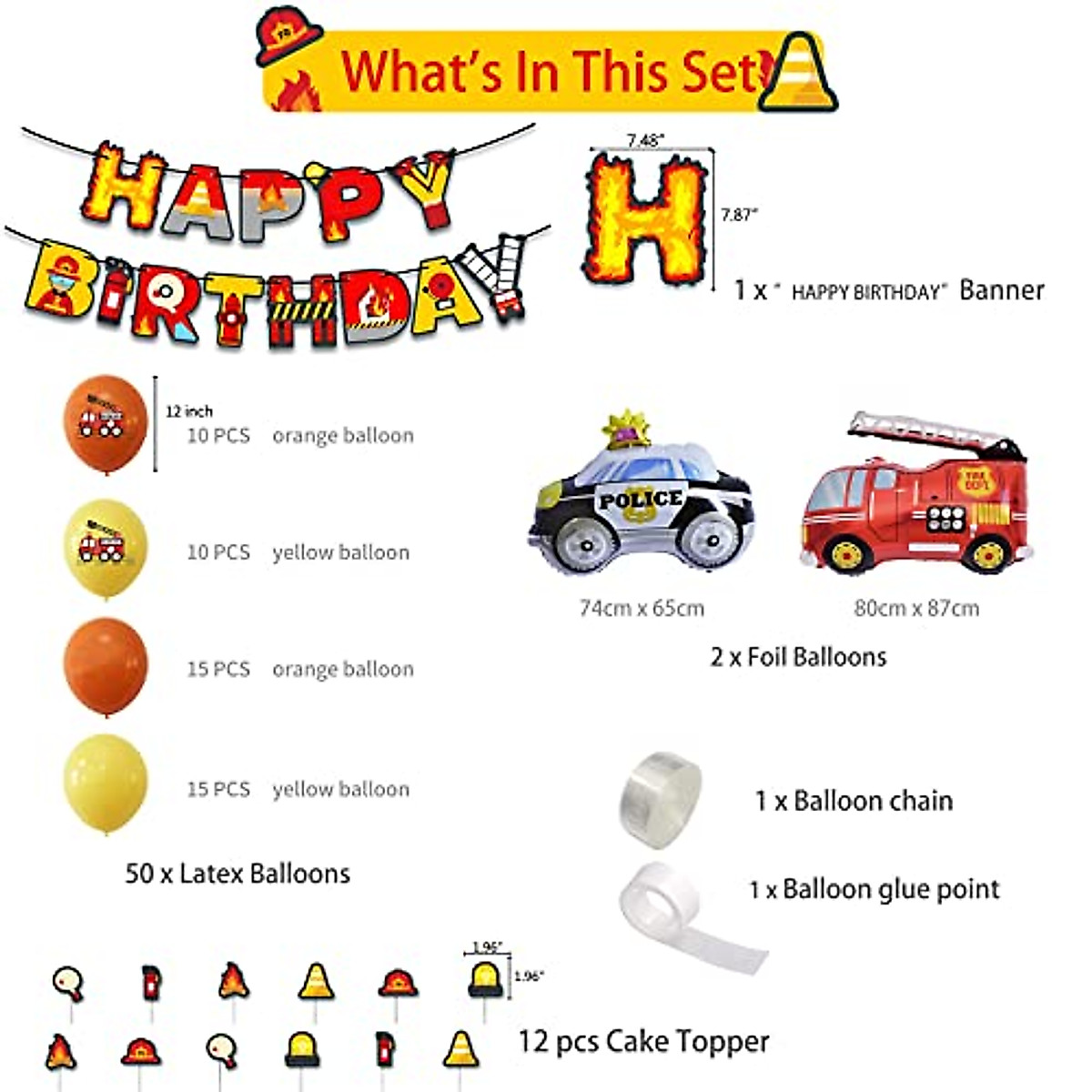 88pcs Fire Truck Latex Balloon Arch Garland Fire Truck Helium Ballon Kids Birthday Decoration Air Globos Fireman Theme Party Supplies…