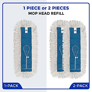 Nine Forty 24" Premium Cotton Dust Mop Kit - Heavy Duty Mop Head with Handle for Industrial, Commercial, and Residential Cleaning - Dry Floor Duster for Hardwood Surfaces - White