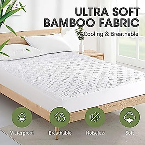 HYLEORY California King Size Waterproof Mattress Protector Viscose Made from Bamboo Cooling Mattress Pad Cover Breathable Soft 3D Air Fabric Noiseless Washable Fitted Sheet with Deep Pocket Up to 21"