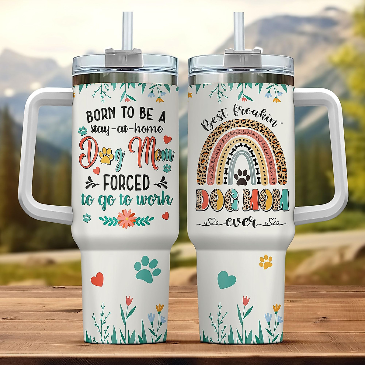 99OWL Women Cups Eleven Mama Mother Simple Print Tumblers Water Worlds Day Funny Cute Coffee, Dog Mom Gifts, Dog Mom Rainbow Retro Leopard, Tumbler 40 Oz With Handle Lid And Straw