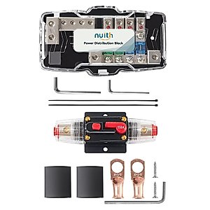 NuIth 150 AMP Car Protection Stereo Switch Fuse + 2 Way in 4 Way Out Fused Distribution Block with Red LED Indicator