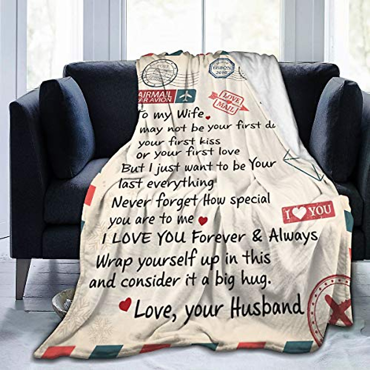Fleece Blanket Love Letter to My Wife from Husband Ultra-Soft Micro Light Weight Warm Bed Throw Blanket (to My Wife, 80"x60")