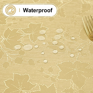 misaya Rectangle Fall Jacquard Tablecloth, Maple Leaf Damask Table Cloth, Waterproof Fabric Table Cover for Harvest and Thanksgiving Decorations (60" x 120", Yellow)