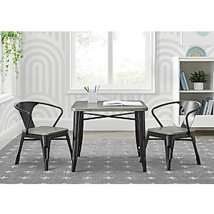 Delta Children Bistro Kids Play Table + Bistro 2-Piece Chair Set (Bundle), Black Metal/Grey Barnboard