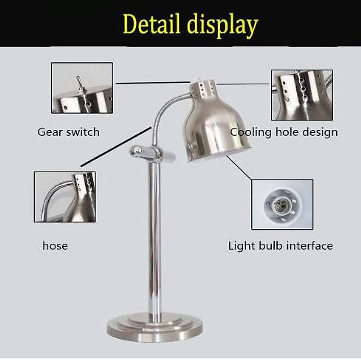 Freestanding Food Heat Lamp with 250w Bulb Food Warmer Light Heating Food Lamps for Buffet Restaurant Home Catering,Copper