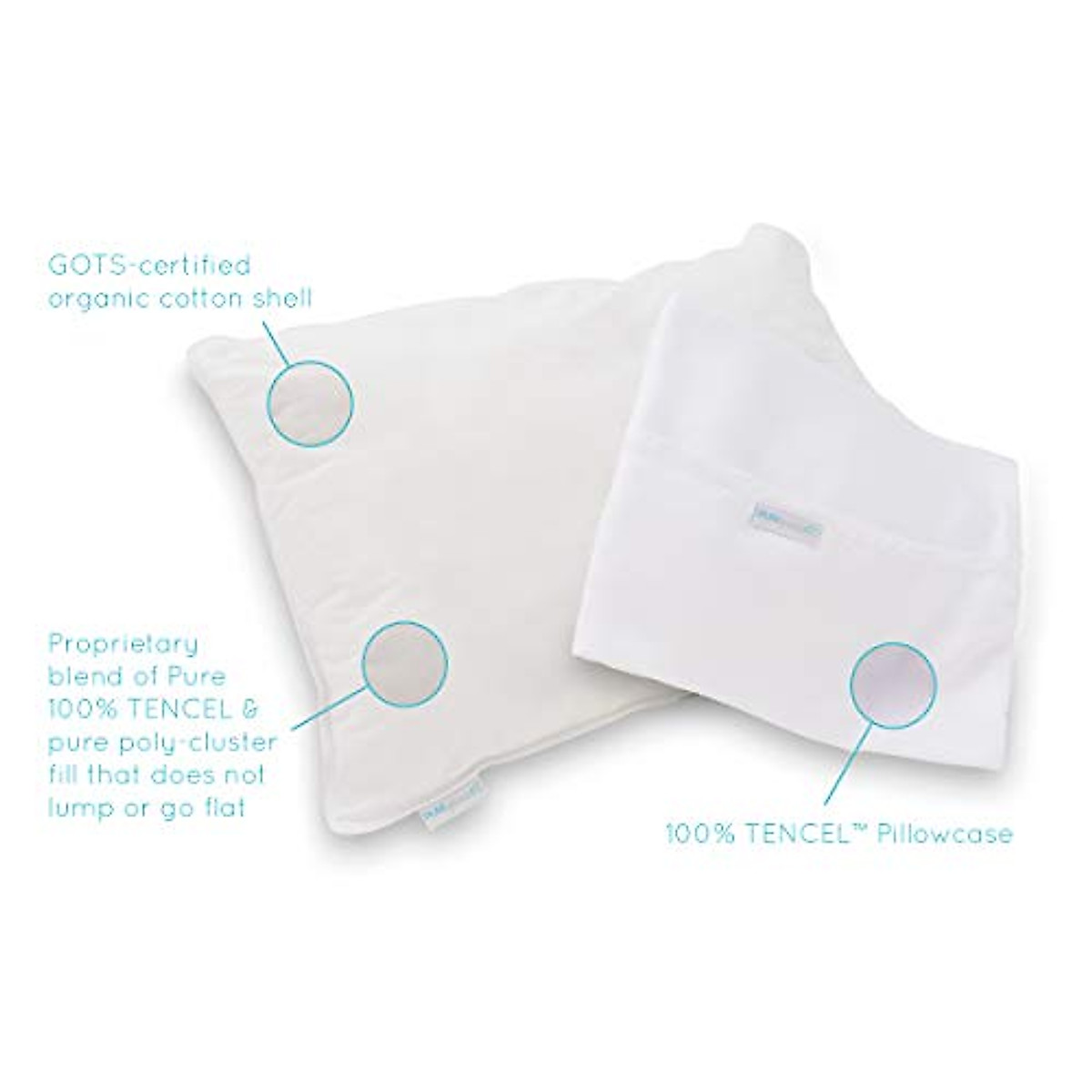 PUREgrace Organic Cotton Toddler Pillow with Pillowcase Natural GOTS Certified - Sensitive Skin Friendly - 100% Eucalyptus Tencel