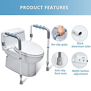 WeHwupe Toilet Safety Rails for Elderly Adults - Adjustable Bathroom Toilet Safety Frame with Handles - Stand Alone Toilet Grab Bar for Senior, Handicap & Disabled,Fits Most Toilets