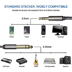 6.35mm 1/4" to 3.5mm 1/8" Male TRS Stereo Audio Cable with Alloy Housing and Nylon Braid for Smartphone, PC, Home Theater, Amplifier and Mixing Console, 3.3Ft