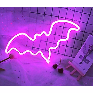 QiaoFei LED Neon Bat Sign Shaped Decor Light,Bat Night Light Wall Decor for Christmas,Birthday Party,Kids Room, Living Room, Wedding Party Decor(Pink)