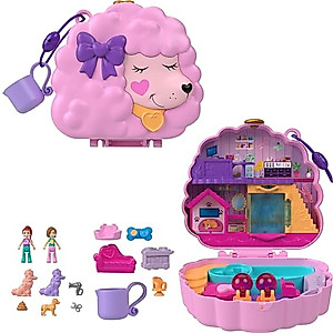 Polly Pocket Groom & Glam Poodle Compact Playset with 2 Micro Dolls & 12 Accessories, Including 2 with Color Change
