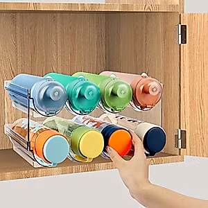 Water Bottle Organizer, 2 Packs Stackable Plastic Water Bottle Cup Holder, Wine/Drink/Water Bottle Storage Stand for Kitchen Countertop, Cabinet, Freezer, Pantry, Office, Total Holds 8 Containers
