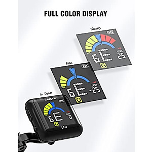 Linrax LT-2 Guitar Tuner Rechargeable Clip On Tuner for Guitar, Bass, Ukulele, Violin, Banjo, Chromatic Tuner with LCD Color Display, Digital Tuner for Stringed Instruments, Guitar Accessories, Black