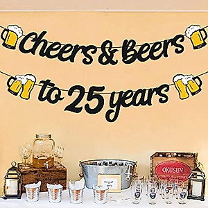 OKUSUN 25th Birthday Decorations Cheers to 25 years 25s Birthday Banner for Men Women 25th Birthday Black Glitter Backdrop Wedding Anniversary Party Supplies Decorations Pre Strung