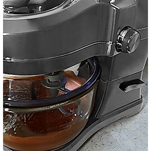 Kenmore Elite Ovation 5 Qt Stand Mixer, 500 Watts, with Revolutionary Pour-In Top, Tilt Head, Flat Beater, Whisk, Dough Hook, 360-degree Splash Guard, Glass Bowl, LED Light, Metallic Grey