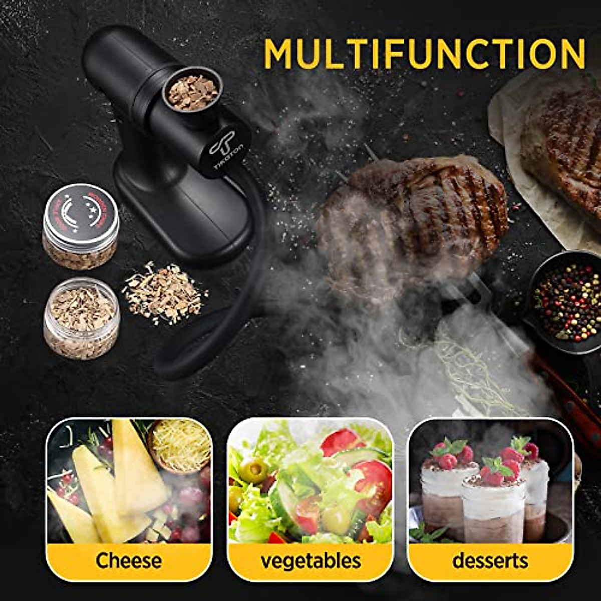 Tikaton Cocktail Smoker, Wood Chips Smoke Infuser, Smoking Gun Food Smoker, Portable Cold Smoke Generator for Drinks and Food, Gifts for Men Dad, Mom, Husband, and Cooking Enthusiast