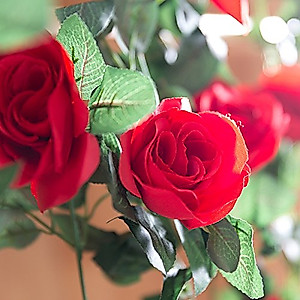 4 Pack 32FT Red Flower Garland Rose Flower Banners Artificial Aesthetic Flowers for Wedding Arch Party Garden Craft Room Décor(Red)