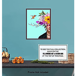 Hummingbird Flowers Tropical Wall Art & Decor - 8x10 Gifts for Women - Mexican Wall Art for Bedroom Home Office, Living Room - Floral Tiffany Blue Decor Picture Print - Hummingbird Wall Decor