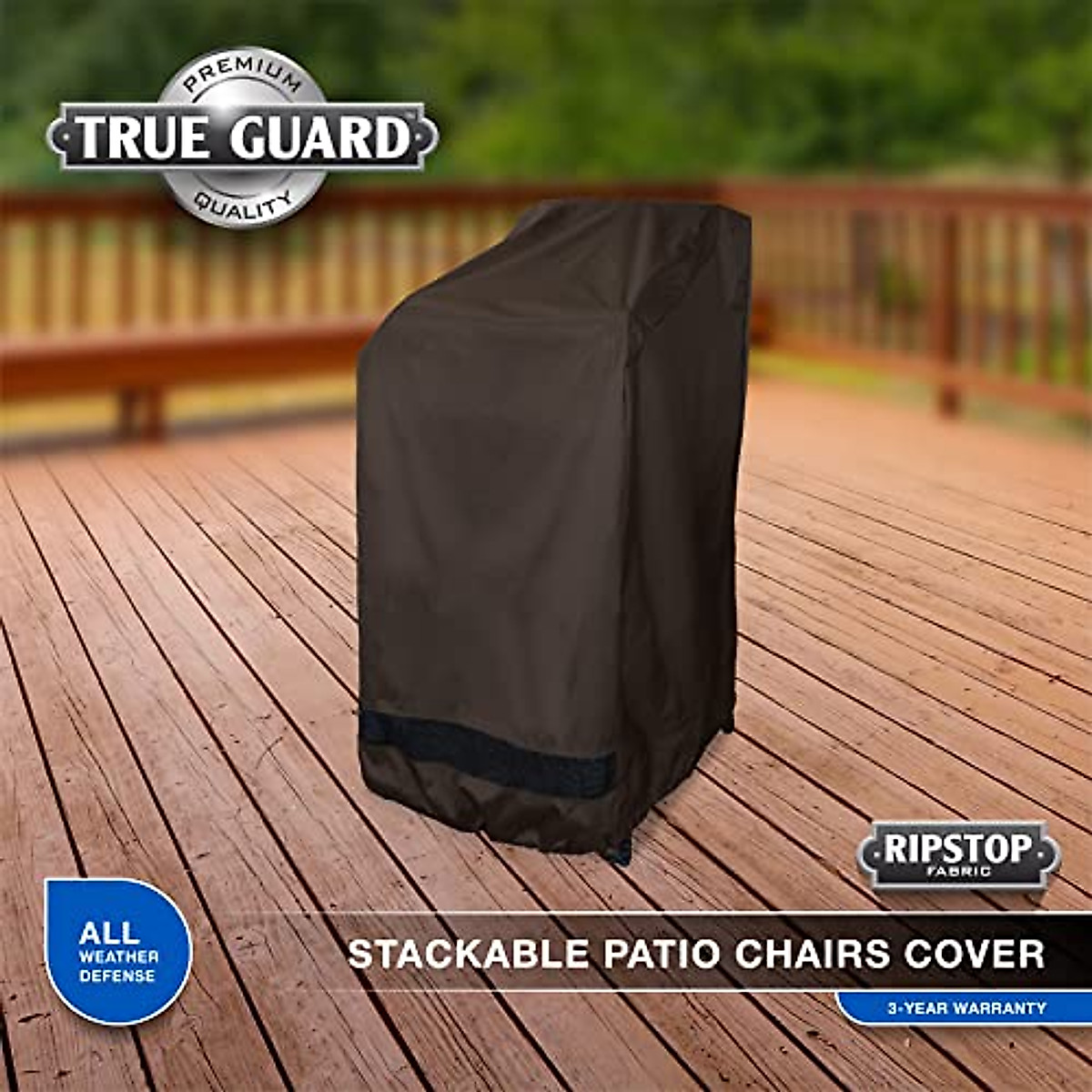 True Guard Patio Furniture Covers Waterproof Heavy Duty - Stackable Patio Chair Cover, 600D Rip-Stop, Fade/Stain/UV Resistant for Outdoor Patio Furniture, Dark Brown