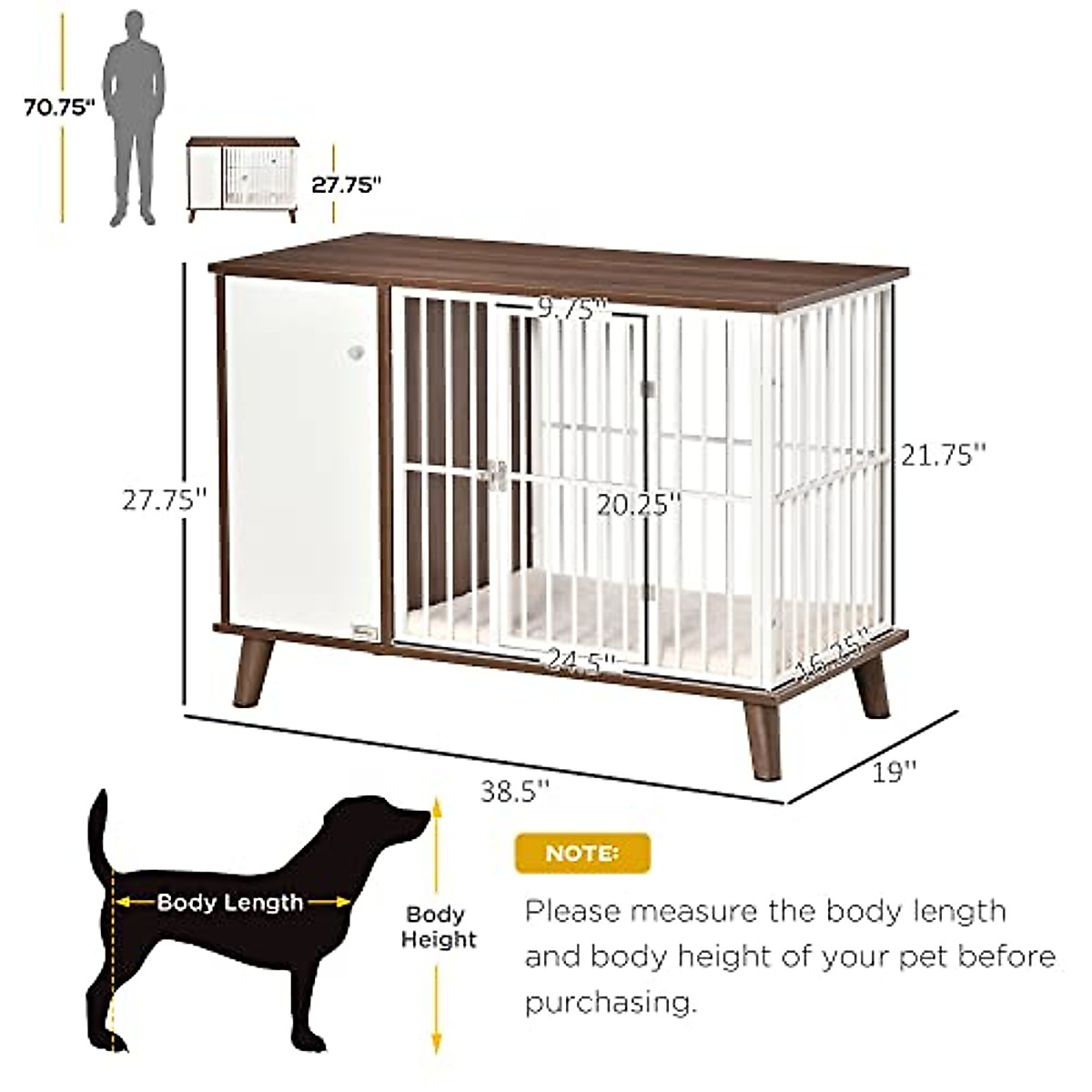 PawHut Wooden Dog Kennel, End Table Furniture with Cushion & Lockable Magnetic Doors, Small Size Pet Crate Indoor Puppy Cage, Grey